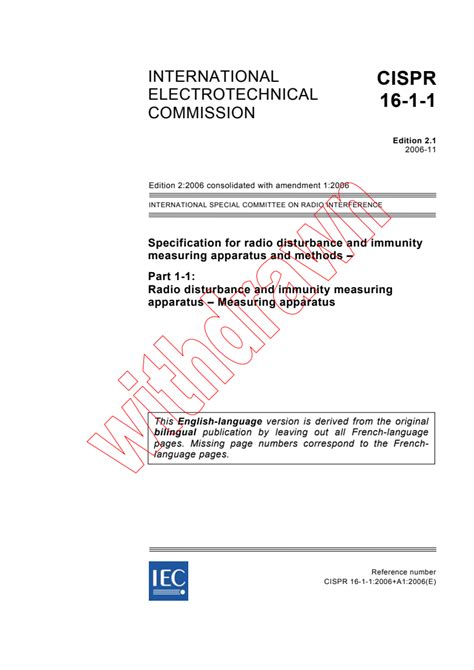 Cispr 16 1 1 2006 Specification For Radio Disturbance And Immunity