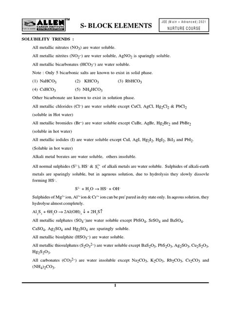 S Block Elements Solubility Trends Pdf Solubility Carbonate