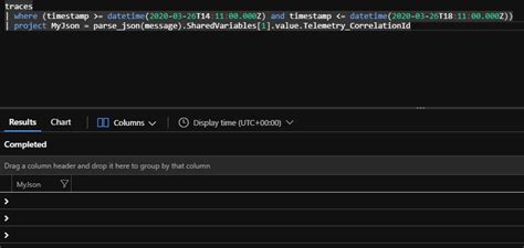 json kusto query from applicationinsights trace logs returns empty
