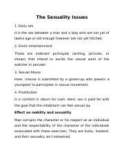 The Sexuality Issues DOCX The Sexuality Issues 1 Early Sex It Is The Sex Between A Man And A