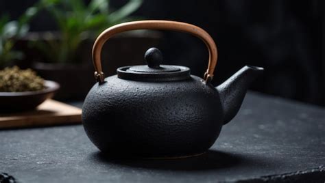 Traditional Japanese Teapot For Brewing Tea On A Black Stone Background