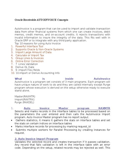 Oracle Receivable Autoinvoice Concepts Pdf Oracle Database Debits