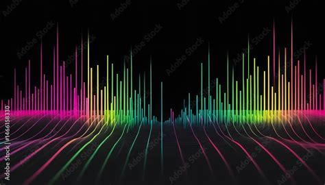 Colorful Audio Spectrum Analyzer With Vertical Bars And Wavy Lines On A Black Background Display