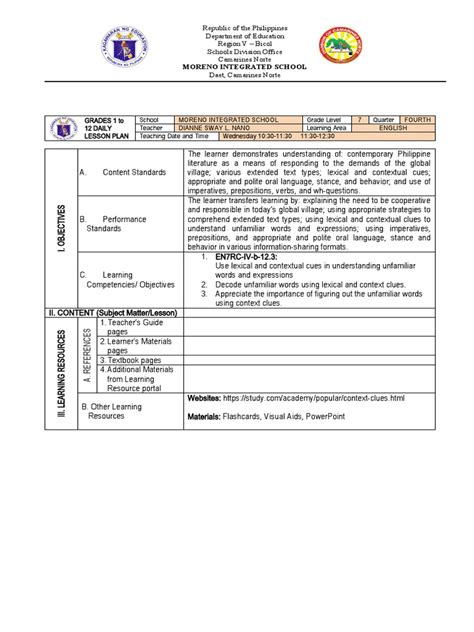 Lp Lexical And Context Clues Pdf Learning Printmaking