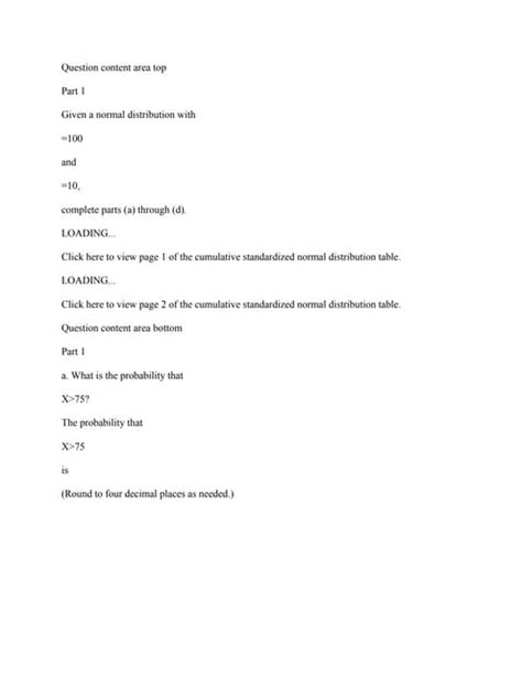 question content area top part 1 given a normal distribution with 100 docx