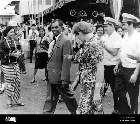 Natrian Nikolayev With Wife Valentina And Valery Bykovsky In Djakata 5 December 1963 Stock