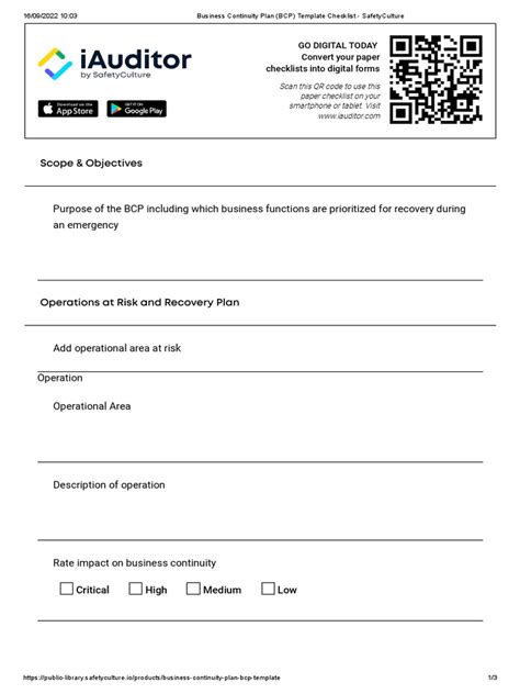 Business Continuity Plan Bcp Template Checklist Safetyculture Pdf Information Technology