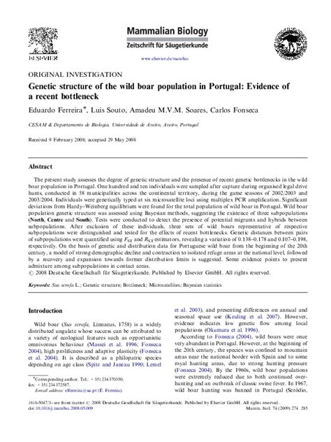 Pdf Genetic Structure Of The Wild Boar Population In Portugal