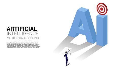 양복을 입은 사업가가 Ai 텍스트 3d에 화살표를 쏘고 있다 기계 학습 및 인공 지능에 대한 비즈니스 개념 3차원 형태에 대한