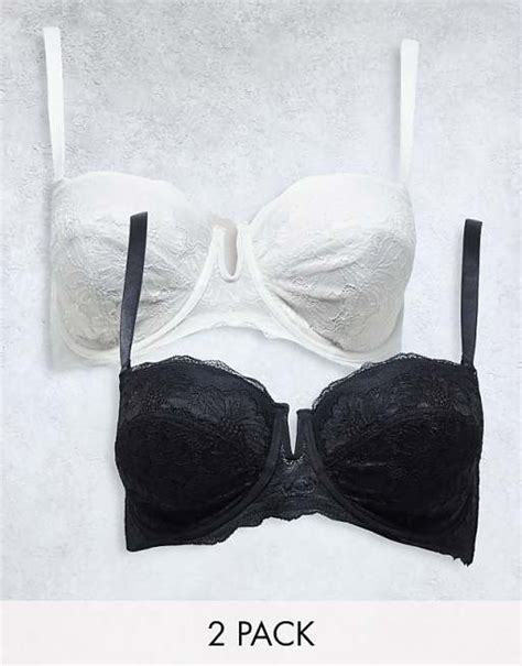Simply Be Katie 2 Pack Lace Underwired Multiway Padded Bra In Black And
