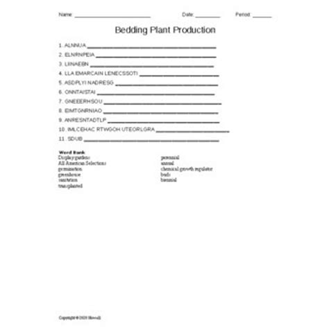 Bedding Plant Production Word Scramble For A Plant Science Course