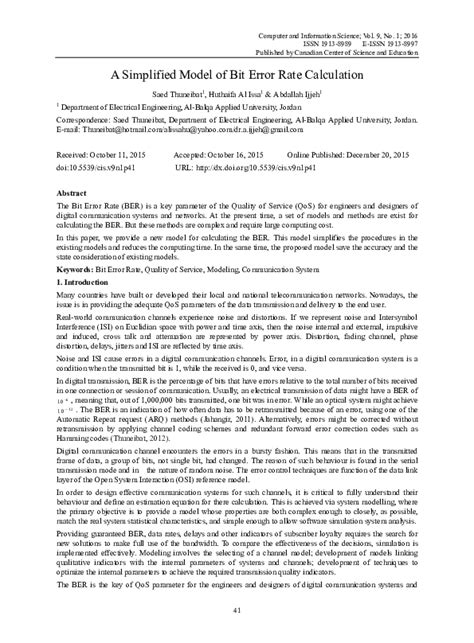 Pdf A Simplified Model Of Bit Error Rate Calculation
