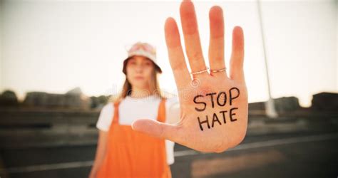Hands Stop Hate And Equality For Person With Writing Sign And Protest
