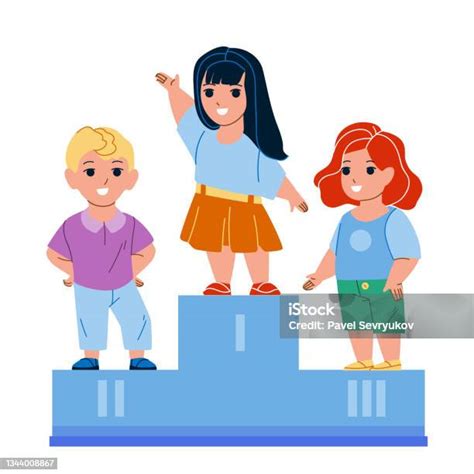 경쟁 벡터에서 승리를 축하하는 어린이들 경쟁에 대한 스톡 벡터 아트 및 기타 이미지 경쟁 모션 받침대 Istock