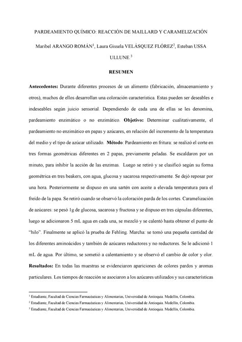 PARDEAMIENTO QUÍMICO REACCIÓN DE MAILLARD Y CARAMELIZACIÓN