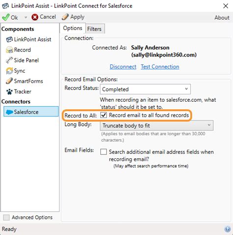 Configuring The Linkpoint Connect Salesforce Connector Outlook Salesforce Knowledge Base