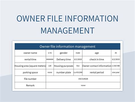 Owner File Information Management Excel Template And Google Sheets File For Free Download