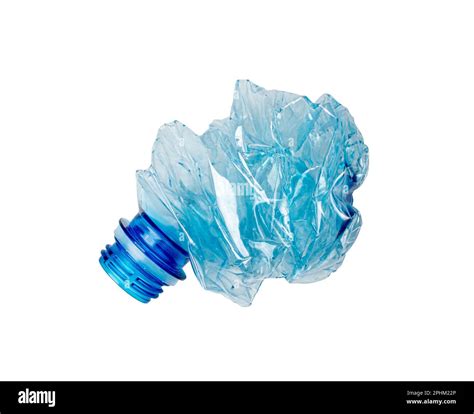 Blue Empty Plastic Bottle Isolated Crumpled Plastic Bottle Global Pollution Concept Squashed