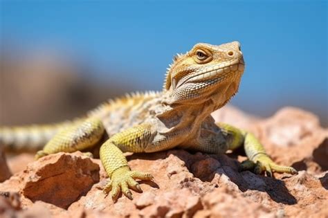 Premium Photo A Lizard Basking In Sun On A Desert Rock