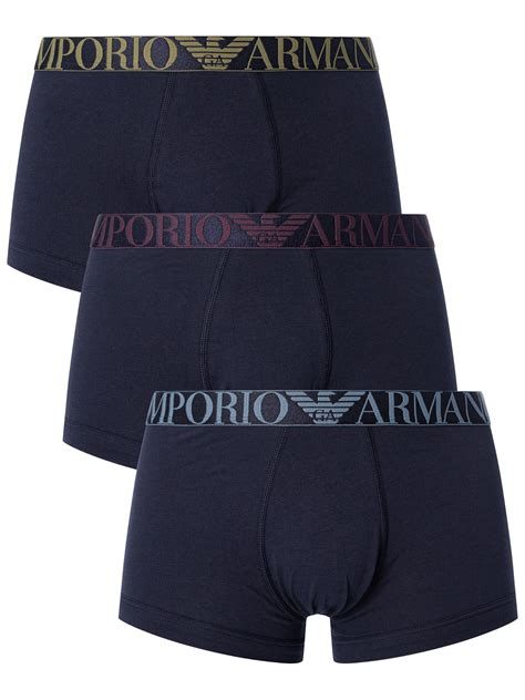 Emporio Armani 3 Pack Organic Cotton Trunks Marine Standout