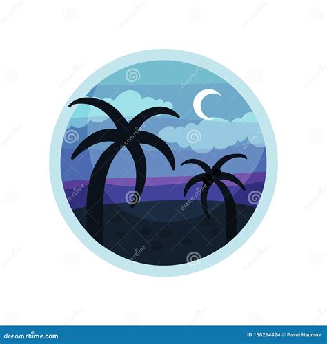 Silueta De Dos Palmeras Paisaje De La Noche Bajo La Forma De Círculo