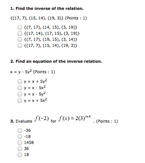 Solved 1 Find The Inverse Of The Relation 17 7 15
