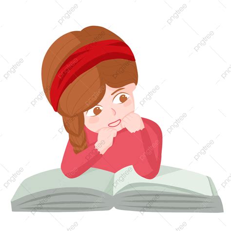 手繪女孩側頭看書 兒童 讀書 國際兒童圖書日素材圖案，psd和png圖片免費下載
