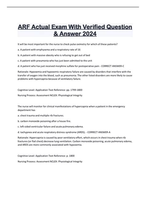 Arf Actual Exam With Verified Question Answer Arf Stuvia Us
