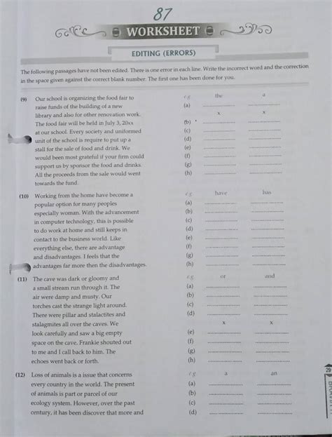 87 Worksheet 5250 Editing Errors The Following Passages Have Not Be