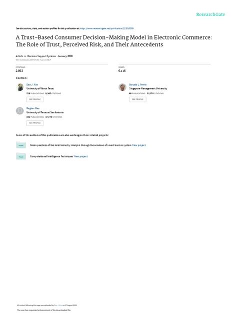 A Trust Based Consumer Decision Making Model In El Download Free Pdf