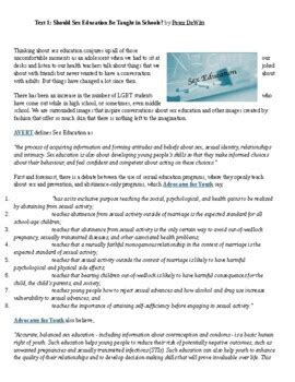 Sex Education Argumentative Essay Task Text Set By ELA 4 All TPT