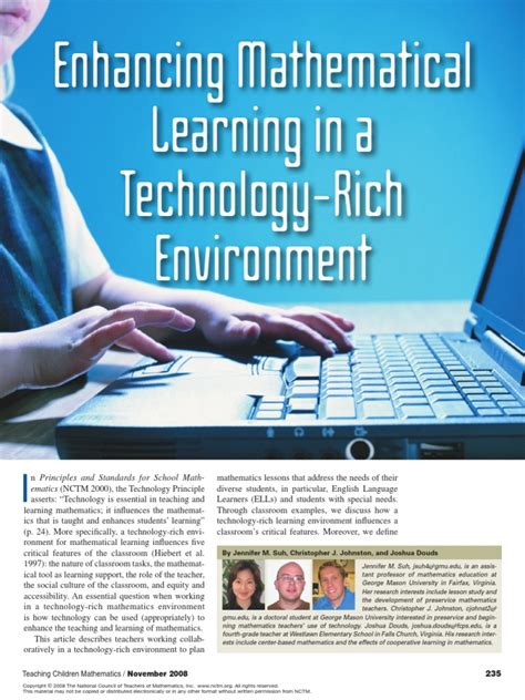 Enhancing Mathematical Learning In A Technology Rich Environment Pdf