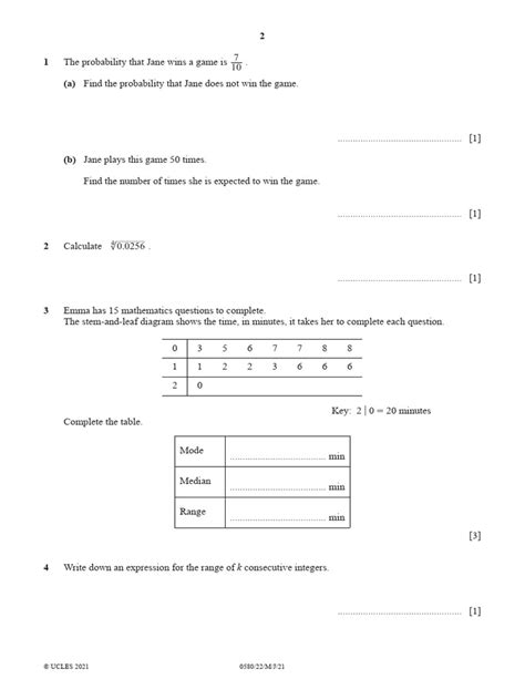 Igcse Mathematics 0580 22 Paper 2 Extended May Jun 2021 Pdf Numbers Mathematics