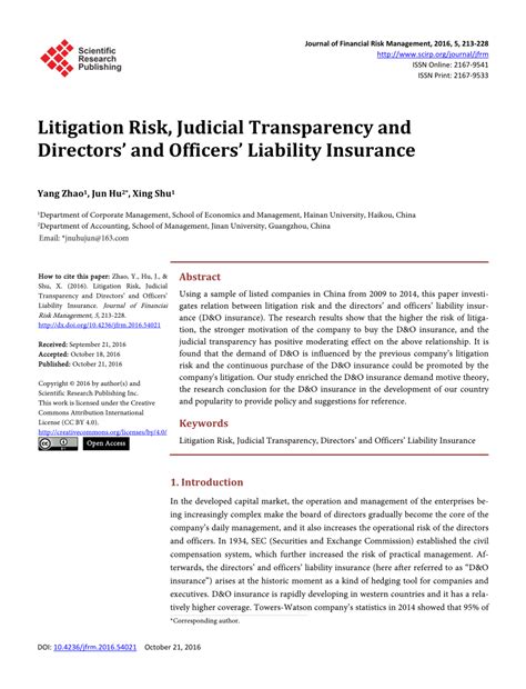 Pdf Litigation Risk Judicial Transparency And Directors And