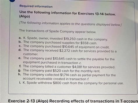 Solved Use The Following Information For Exercises 13 14