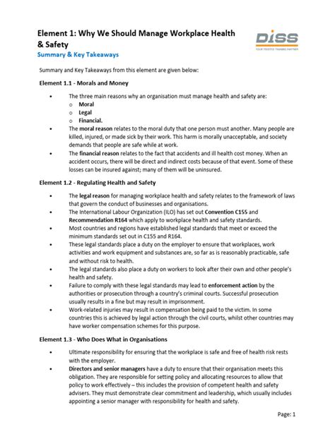 Element 1 Key Take Aways 2 Pdf Occupational Safety And Health