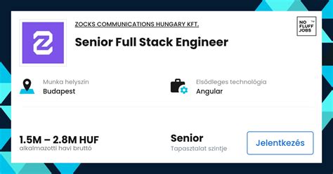 Senior Full Stack Engineer állás Fullstack Zocks Communications