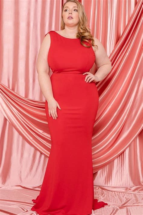 Whc Ruffle Drapped Tail Plus Size Maxi Dress Red Plus Size Maxi