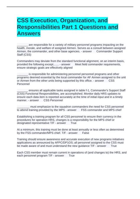 Css Execution Organization And Responsibilities Part 1 Questions And