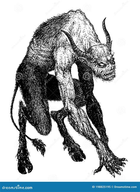 Criatura Demonio Demonio Con Pezuñas Y Cuernos Stock de ilustración