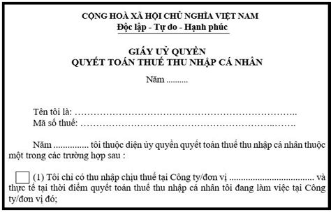 Tải xuống mẫu ủy quyền quyết toán thuế TNCN