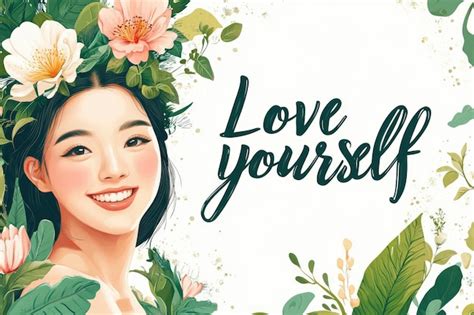 Fantasy Portrait Asian Woman With Flower Headpiece Love Yourself