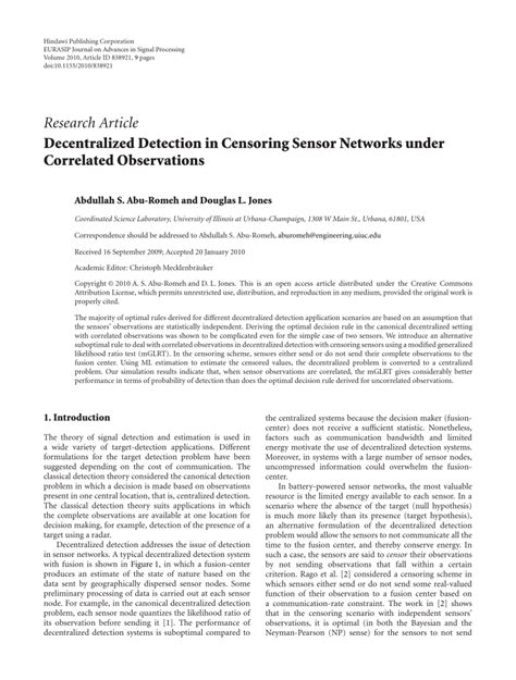 Pdf Decentralized Detection In Censoring Sensor Networks Under Correlated Observations