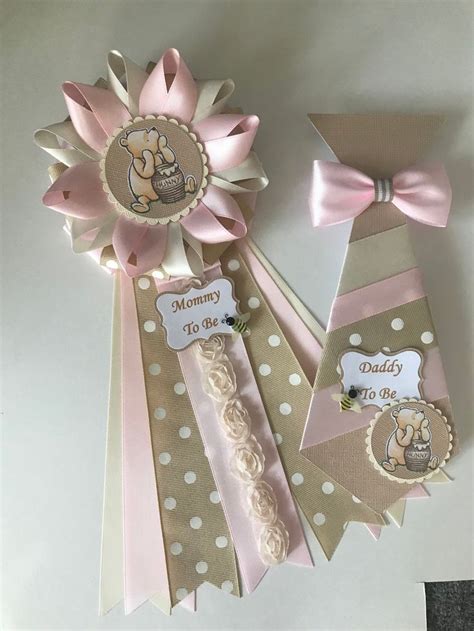 Classic Pooh Girl Baby Shower Corsage Set Beige And Light Pink Classic