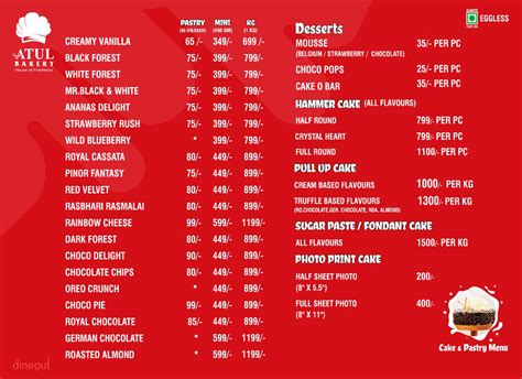 Menu Of Atul Bakery New Sama Vadodara Dineout