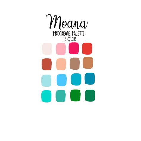 Moana Procreate Color Palette Color Swatches Ipad Template Etsy