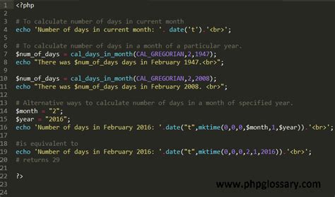 How To Calculate Number Of Days In A Month Of A Specified Year Php Glossary