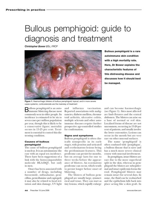 Bullous Pemphigoid Guide To Diagnosis And Treatment Prescriber 2010