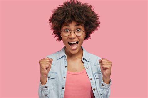 Free Photo Lets Celebrate My Success Attractive Curly Dark Skinned