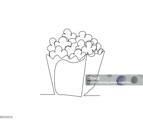 팝콘의 연속 한 줄 그리기 팝콘 박스 라인 아트 그리기 벡터 일러스트레이션 영화에 대한 스톡 벡터 아트 및 기타 이미지 영화